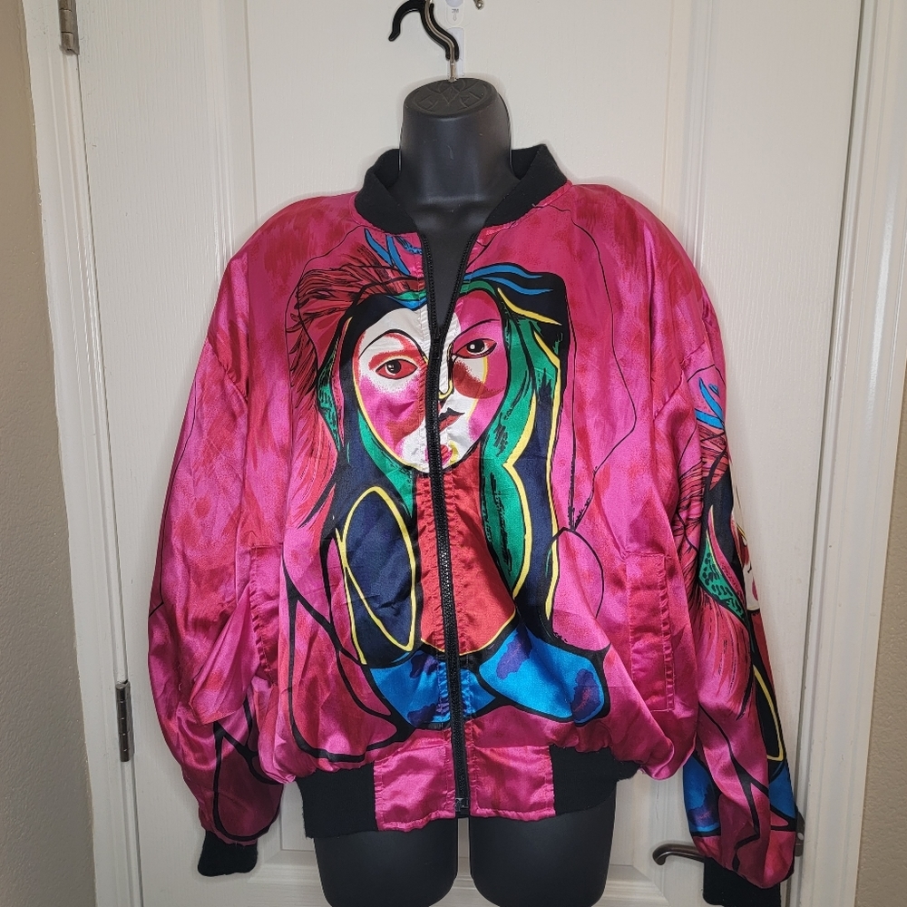 Hot Pink Picasso Vintage Bomber Jacket Unique Find! - Gem